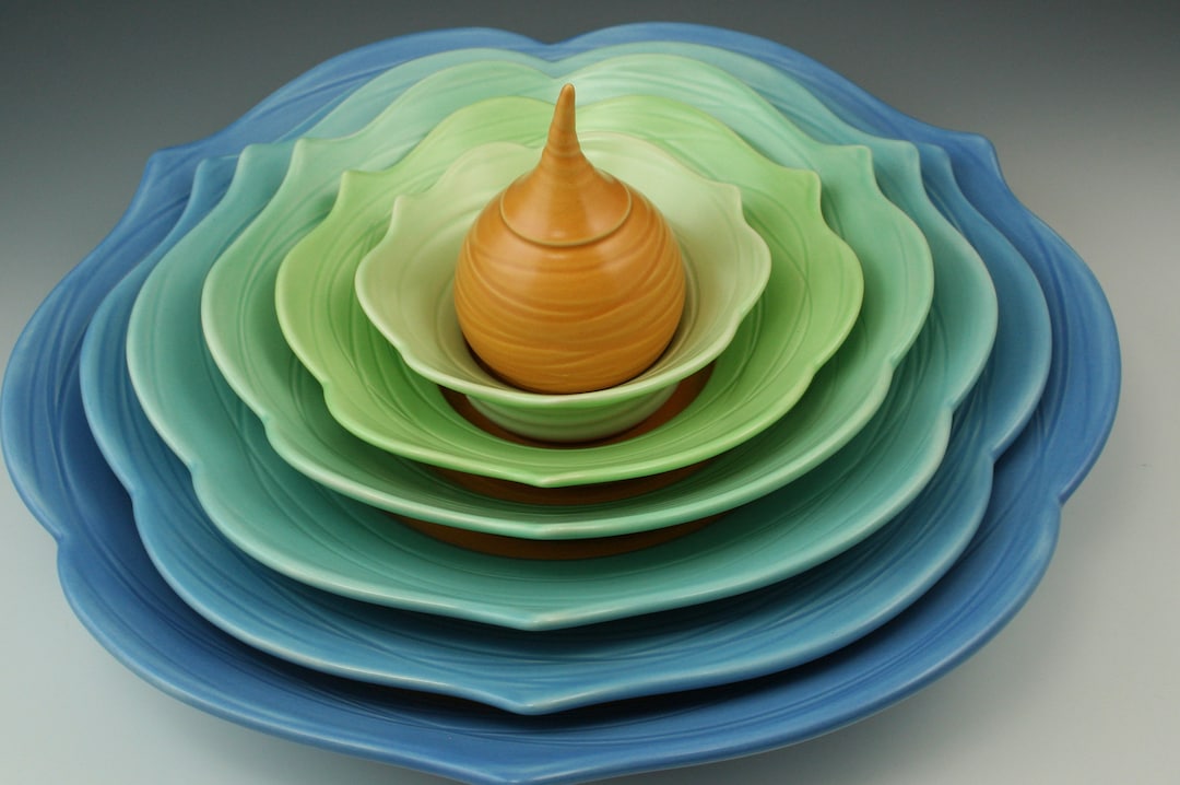 7 Piece Plate and Bowl Set, Floral Inspired Handmade Ceramic, Dining ...