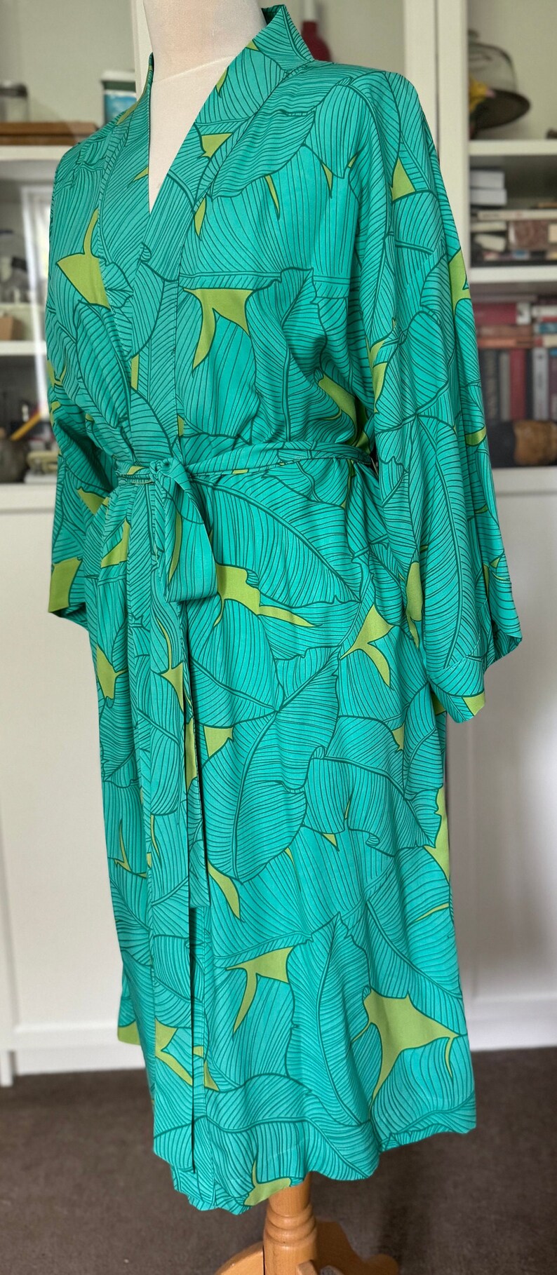 Kimono Robe, Hawaiian Tropical Green Plant Trees Pattern Dressing Gown ...