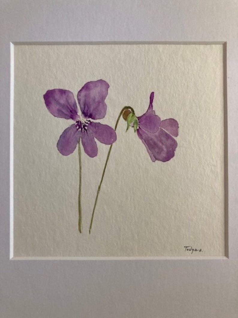 Purple Violet Flowers Original Painting, Simplistic Romantic Floral ...