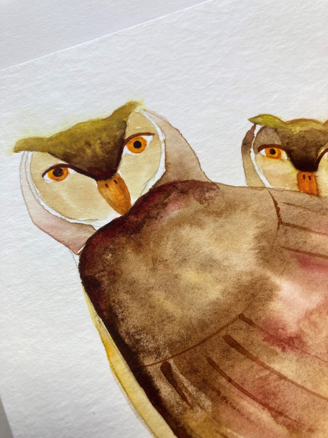 Original Owl Watercolor Painting, Mom & Baby Owl Pair Artwork, Prey ...