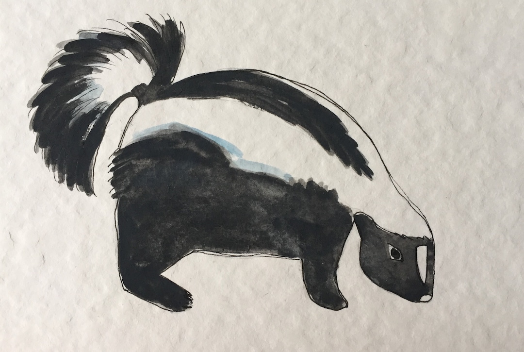 Black & White Skunk Watercolor Painting, Monochromatic Stink Badger ...