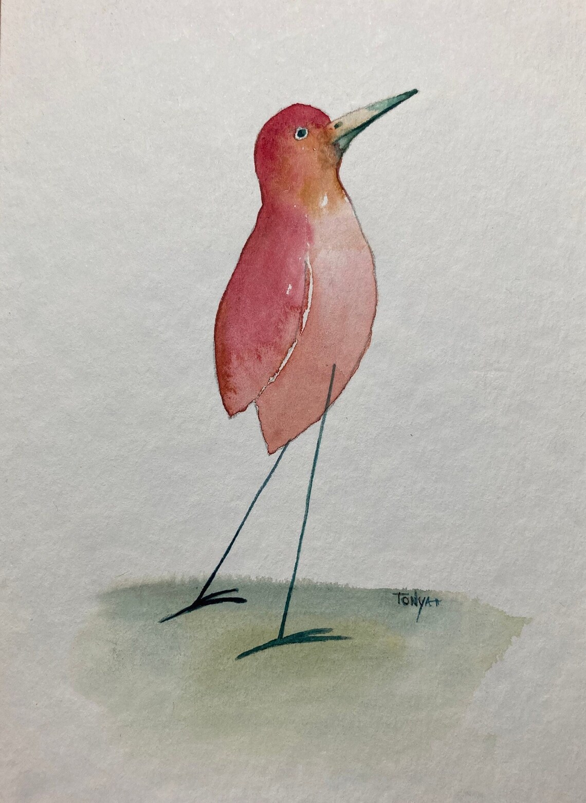 Whimsical Red Standing Bird Original Watercolor, Tall Thin Redbird ...