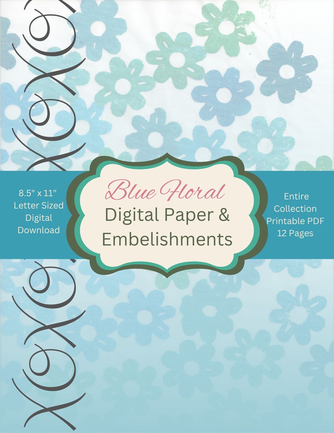 Fun Blue Flower Printable Paper, Cheerful Digital Stationery Download ...