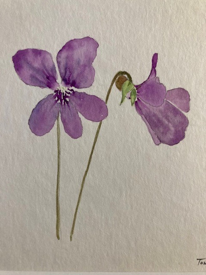 Purple Violet Flowers Original Painting, Simplistic Romantic Floral ...