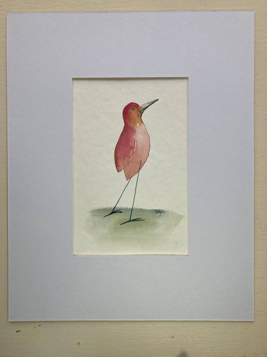 Whimsical Red Standing Bird Original Watercolor, Tall Thin Redbird ...