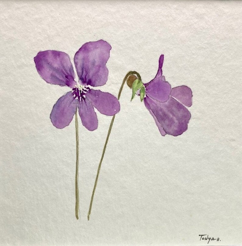 Purple Violet Flowers Original Painting, Simplistic Romantic Floral ...