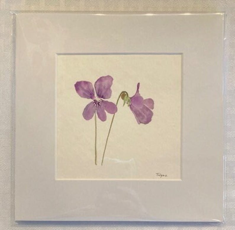 Purple Violet Flowers Original Painting, Simplistic Romantic Floral ...