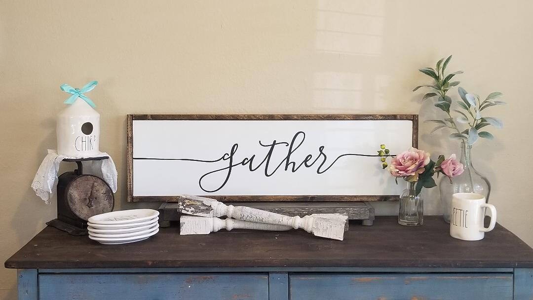 Gather Modern Farmhouse Rustic Sign Rustic Decor Fixer Upper Wood Sign ...