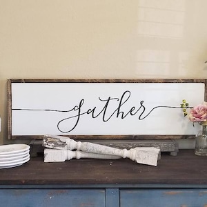 Gather Modern Farmhouse Rustic Sign Rustic Decor Fixer Upper Wood Sign ...