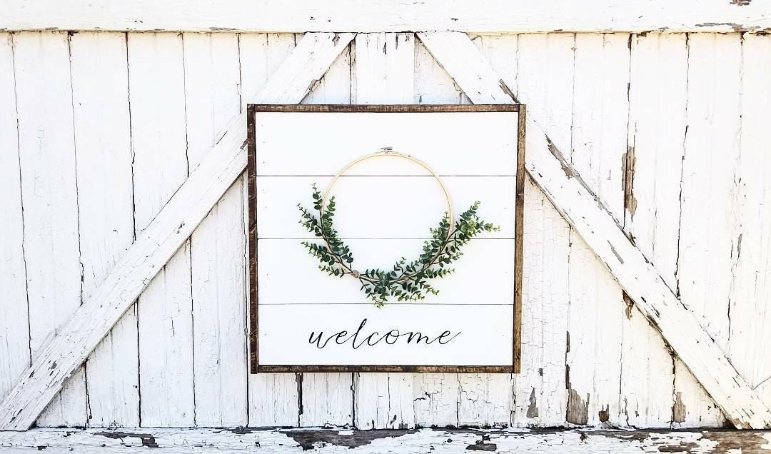 Welcome Farmhouse Sign Shiplap Sign Rustic Sign Farmhouse Decor Wreath ...