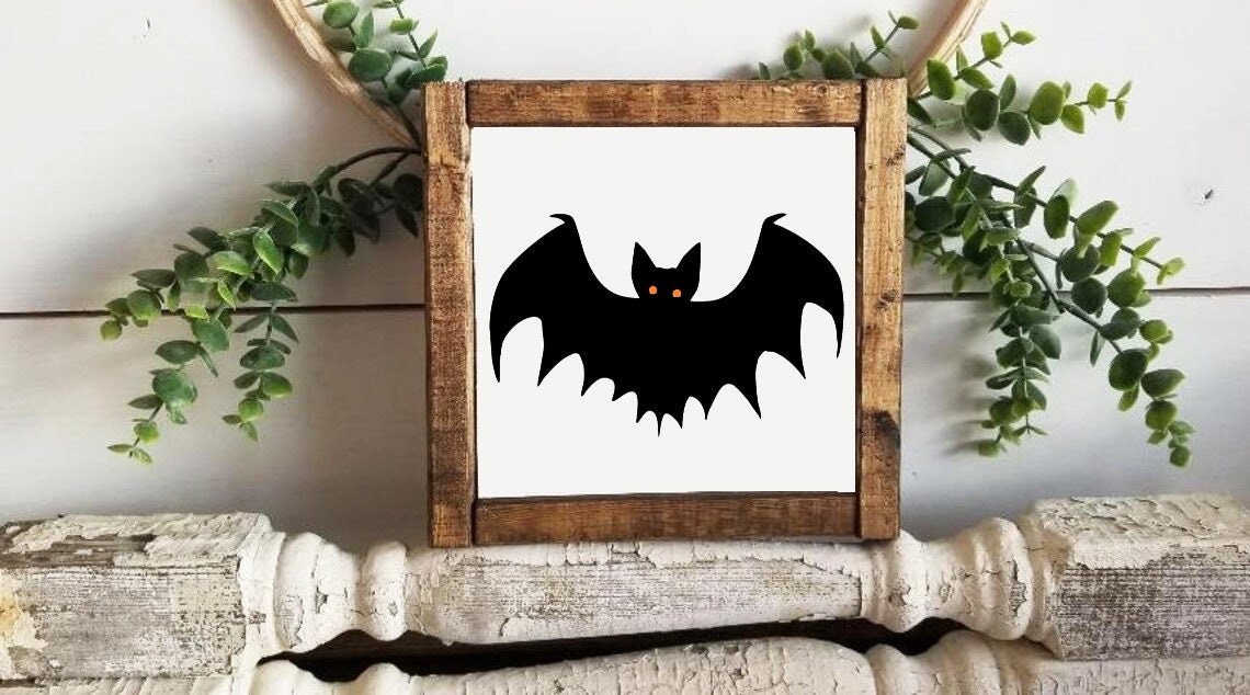 Halloween Sign Halloween Decor Bat Sign Spooky Trick | Etsy