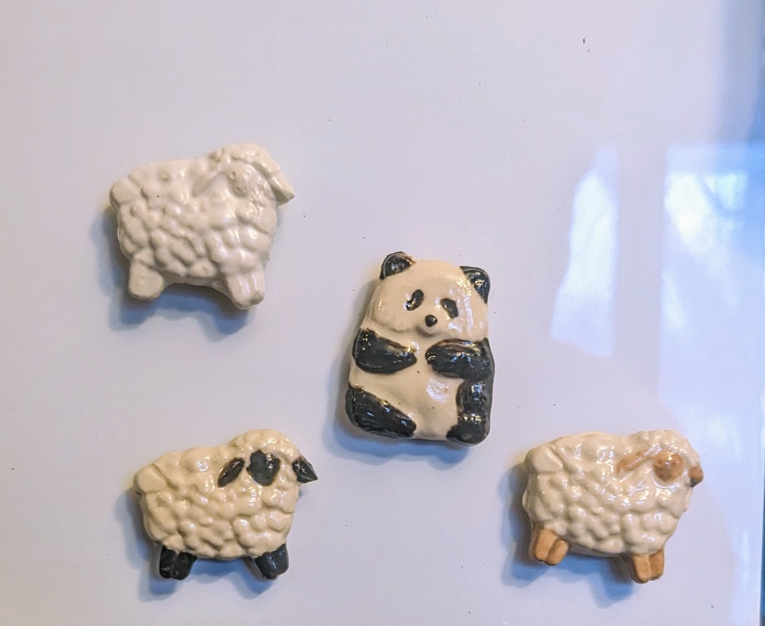 Set of 3 Ceramic Sheep, Panda Refrigerator Magnets - Etsy