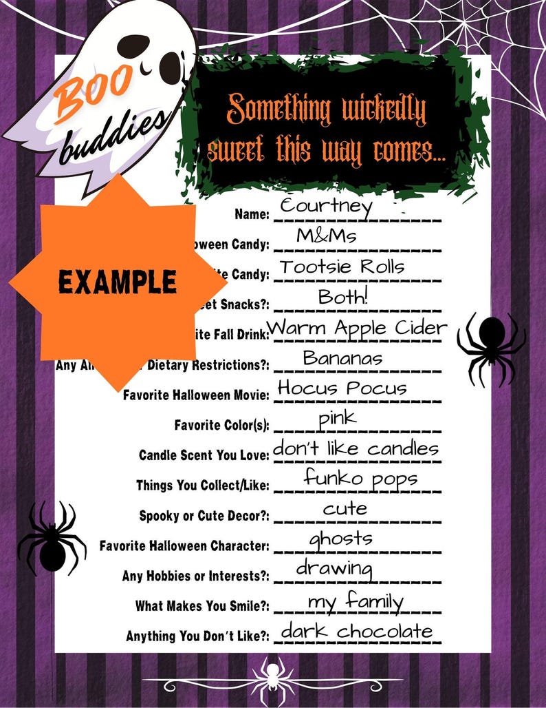 Boo Buddy Questionnaire Boo Basket Printable – Halloween Secret Gift ...
