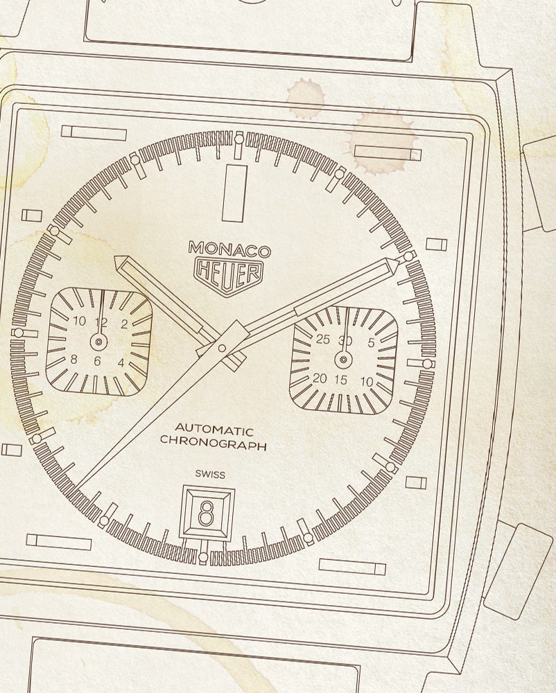 Poster Classic Watch: the Monaco Watch. "parchment" Print - Etsy
