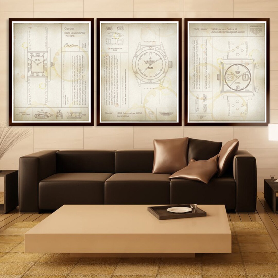 Classic Watches Series of 3 parchment, Cartier/rolex/tag Heuer. Various ...