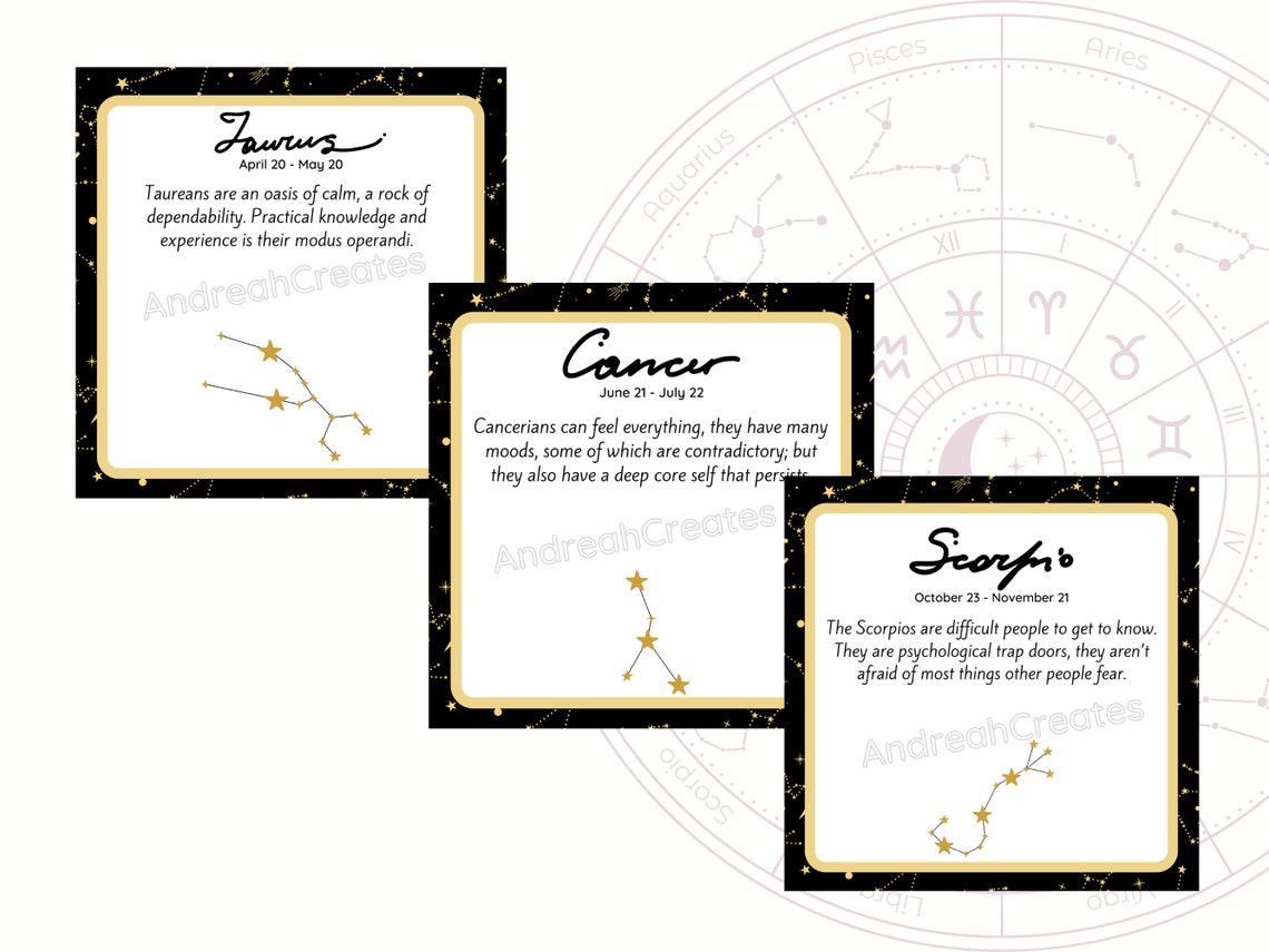 12 Printable Zodiac Signs Constellations Jewelry Display Cards - Etsy