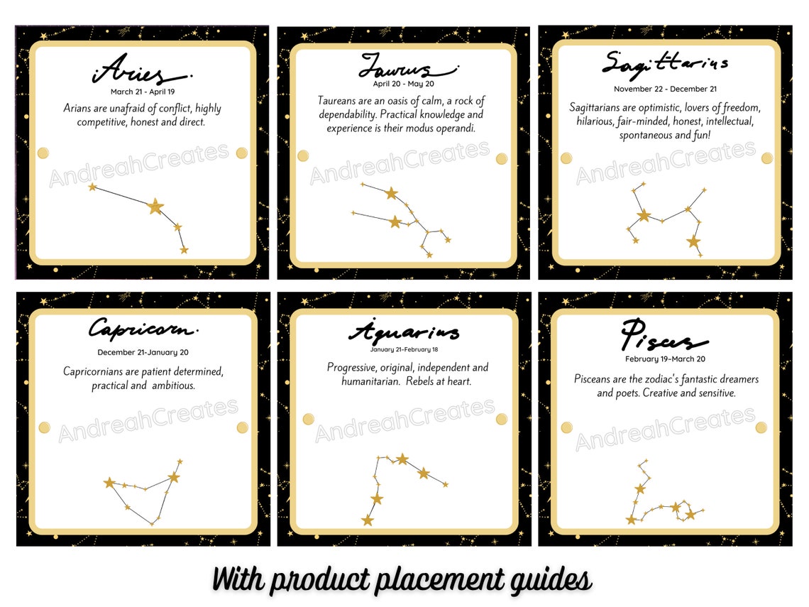 12 Printable Zodiac Signs Constellations Jewelry Display Cards - Etsy