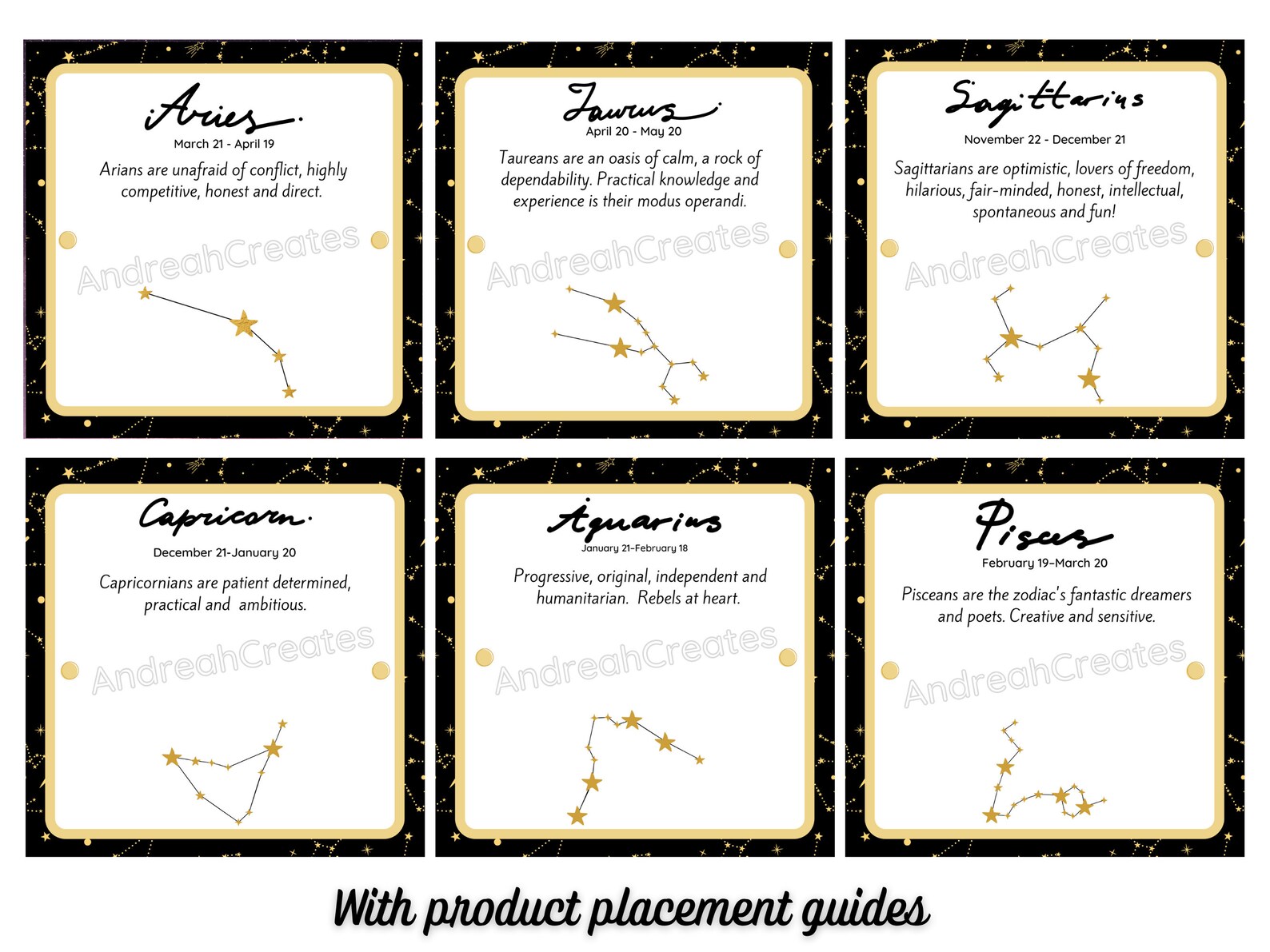 12 Printable Zodiac Signs Constellations Jewelry Display Cards - Etsy