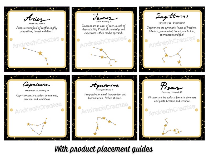 12 Printable Zodiac Signs Constellations Jewelry Display Cards - Etsy