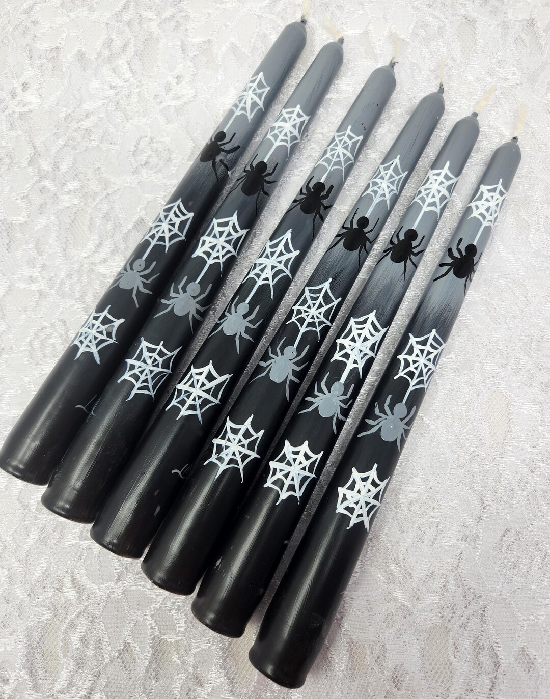 Hand Painted Spider Web Taper Candles: Halloween Decor, Set of 2 - Etsy