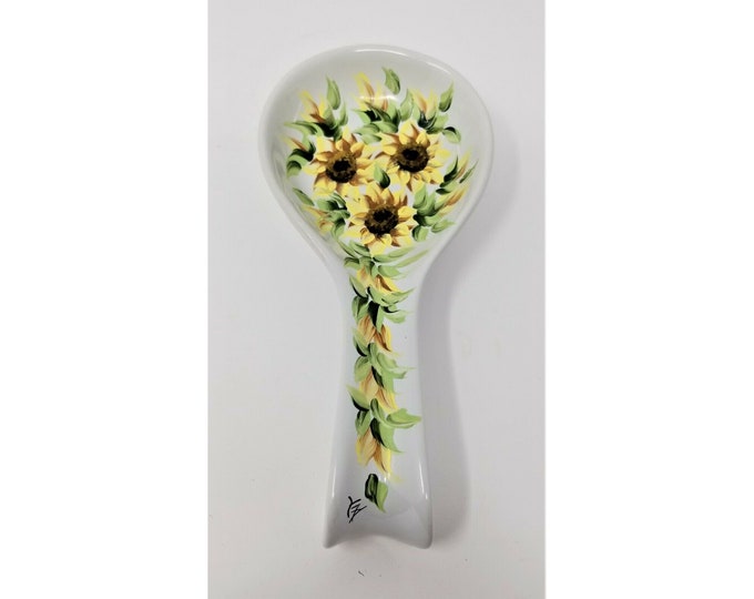 Handmade Sunflower Peace Sign Pottery Ring Holder, Teaspoon Spoon Rest ...