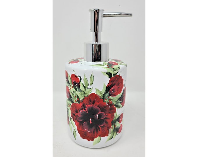 Soap or Hand Cream Dispenser Red Roses Hand Painted - Etsy