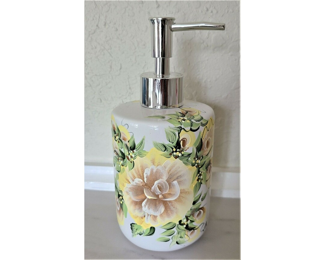 Soap or Hand Cream Dispenser Yellow Roses and Buds Hand Painted - Etsy