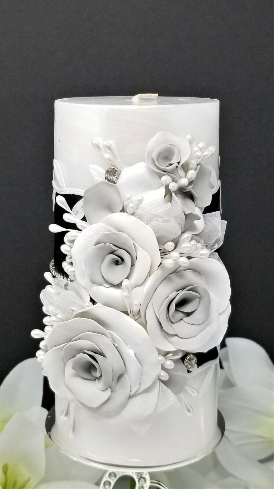 Black White Gray Roses Wedding Unity Candle Set With Lace - Etsy