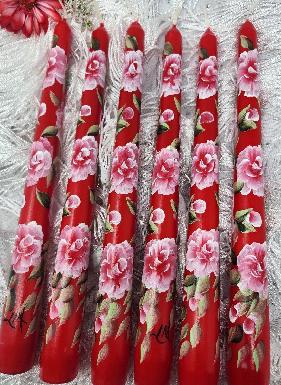 Hand-painted Rose Taper Candles: Red Floral Dinner Candle Set - Etsy