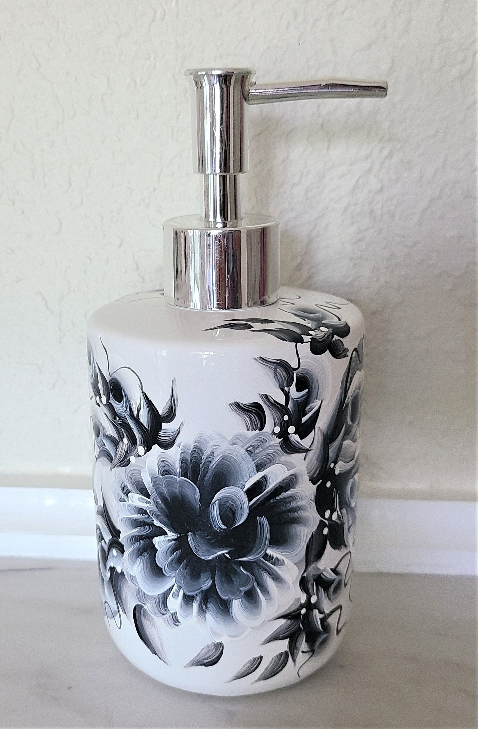 Soap or Hand Cream Dispenser Black and White Roses and Buds - Etsy