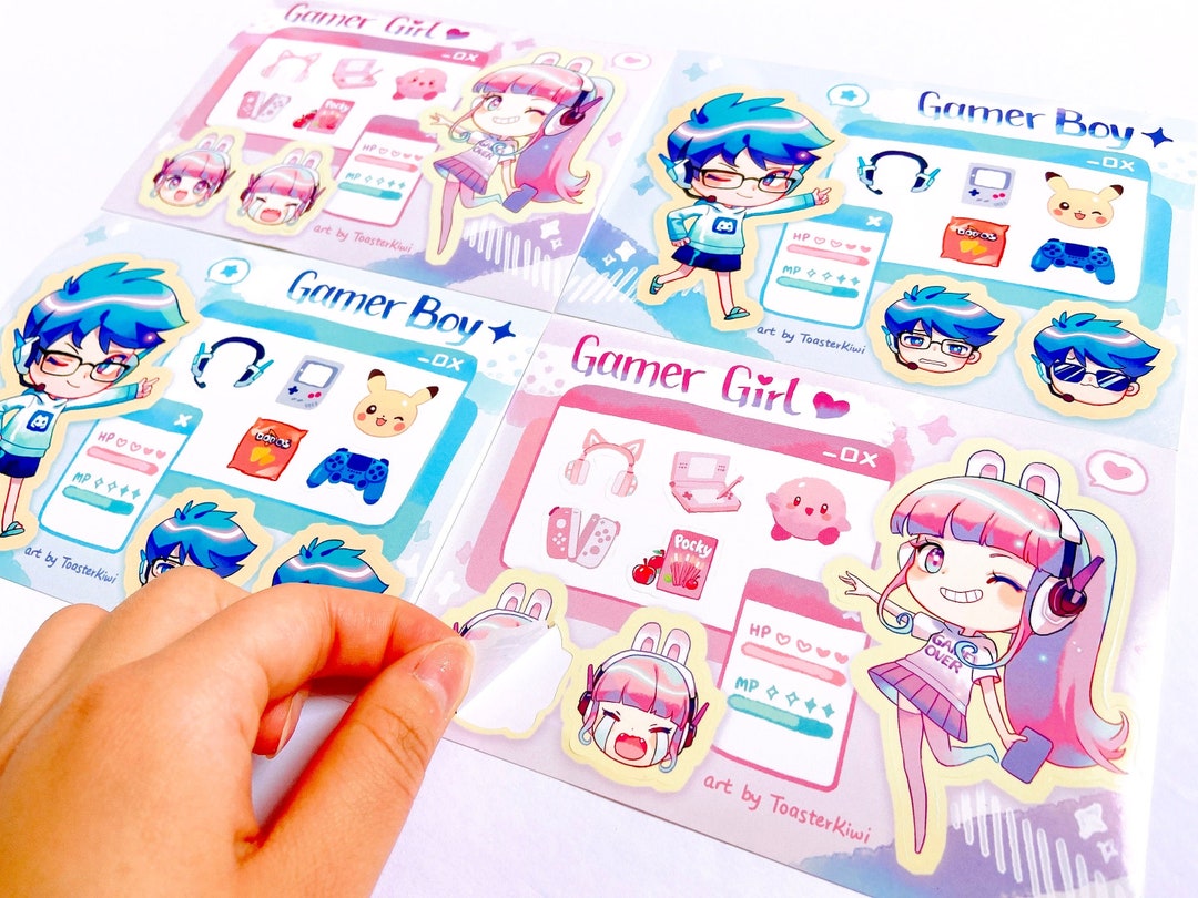 Gamer Girl and Boy Vinyl Sticker Sheets - Etsy
