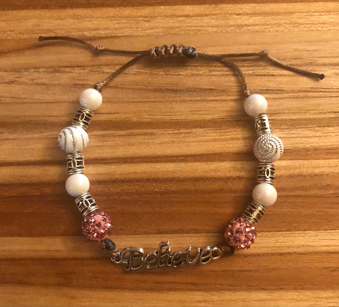 Breast Cancer Awareness Adjustable Corded Beaded Bracelet With a ...