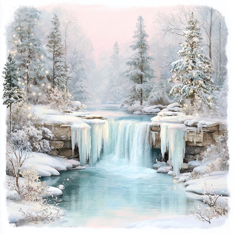 15 Winter Water Scenes Clipart, Frozen Lakes, Snowy Rivers & Ponds ...