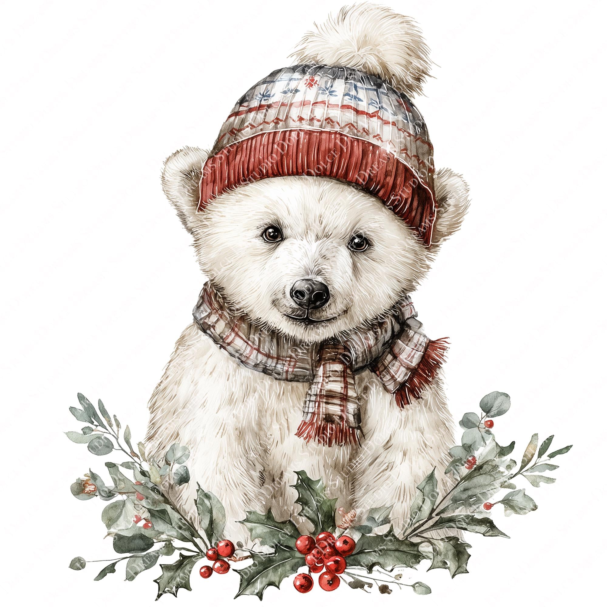 12 Christmas Animals Clipart, Cute Watercolor Animal Bundle,holiday Pet ...