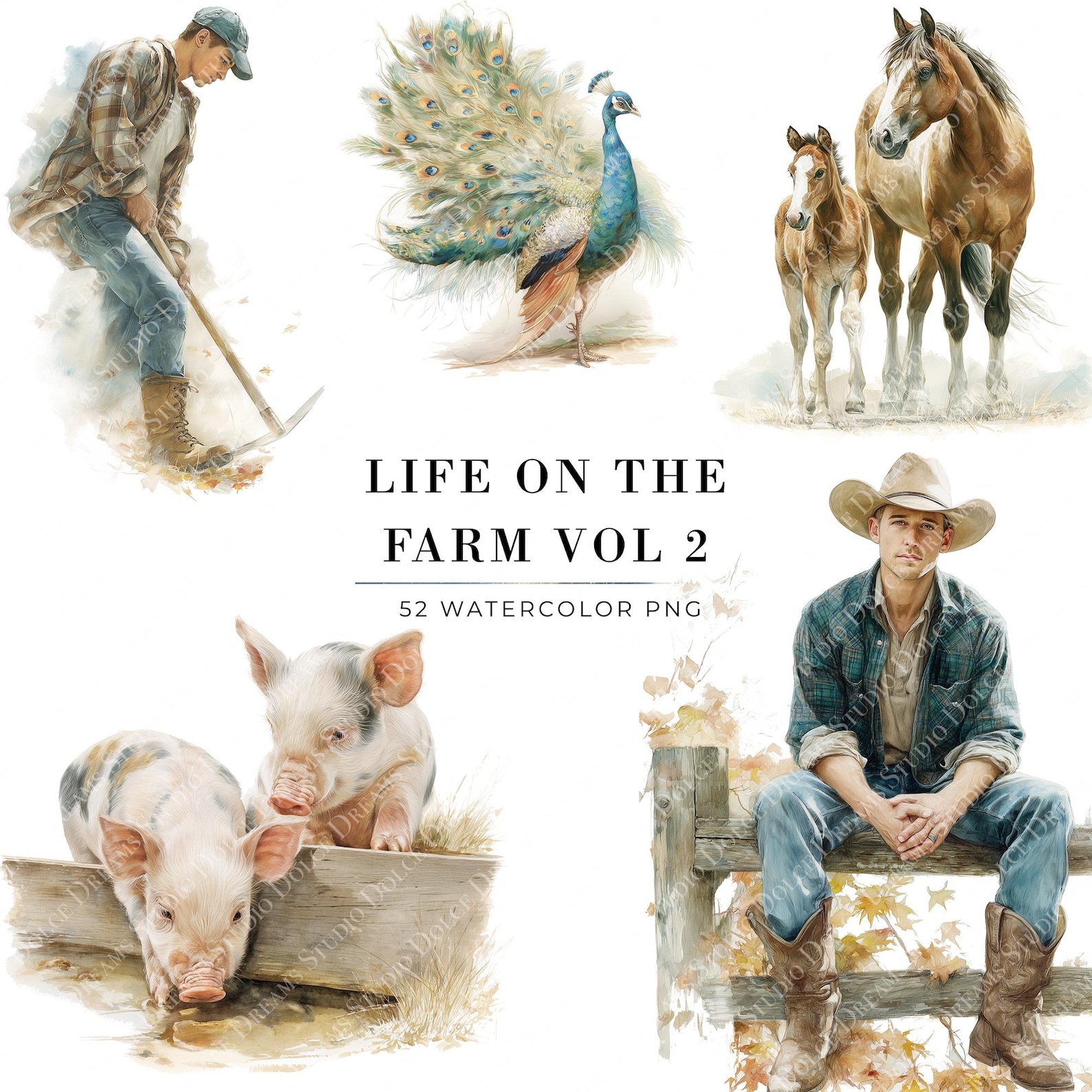 52 Life on the Farm Clipart Vol 2, Country Living PNG Bundle, Printable ...