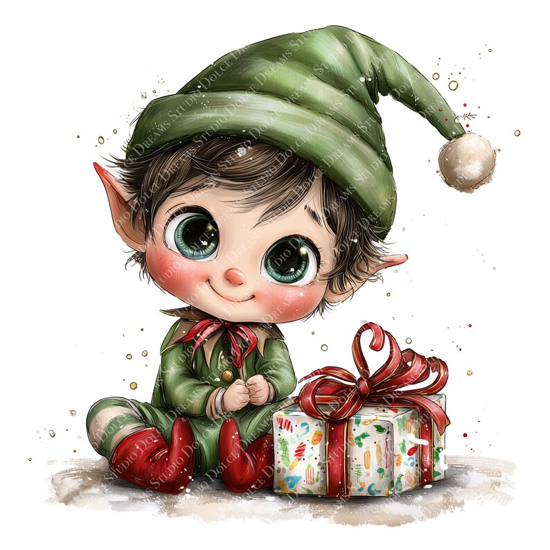 12 Cute Christmas Elves Clipart, Holiday Elf Illustrations, Printable ...