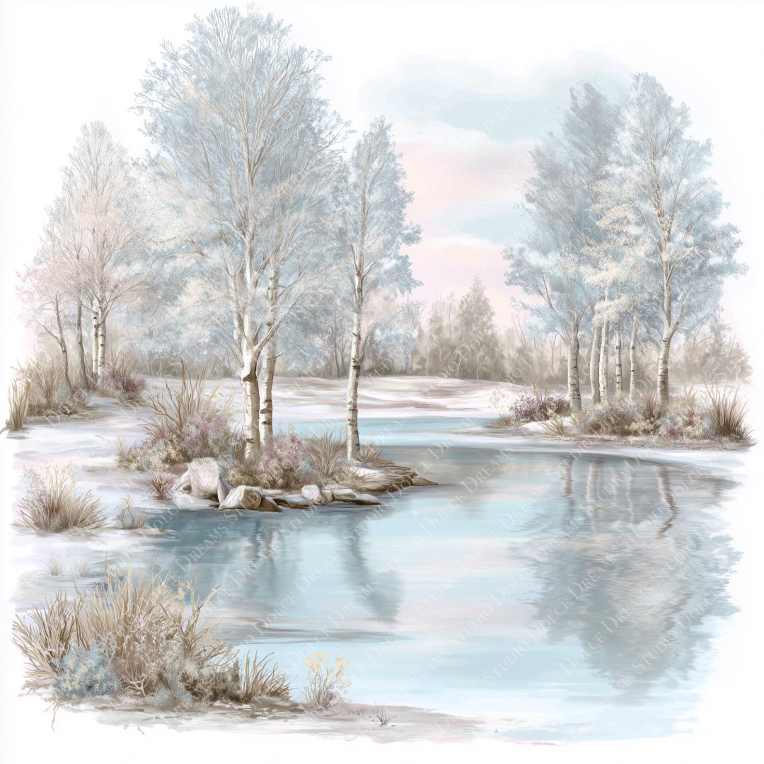 15 Winter Water Scenes Clipart, Frozen Lakes, Snowy Rivers & Ponds ...