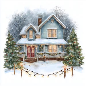 12 Christmas Houses Clipart Bundle, Cozy Winter Cottage, Printable ...