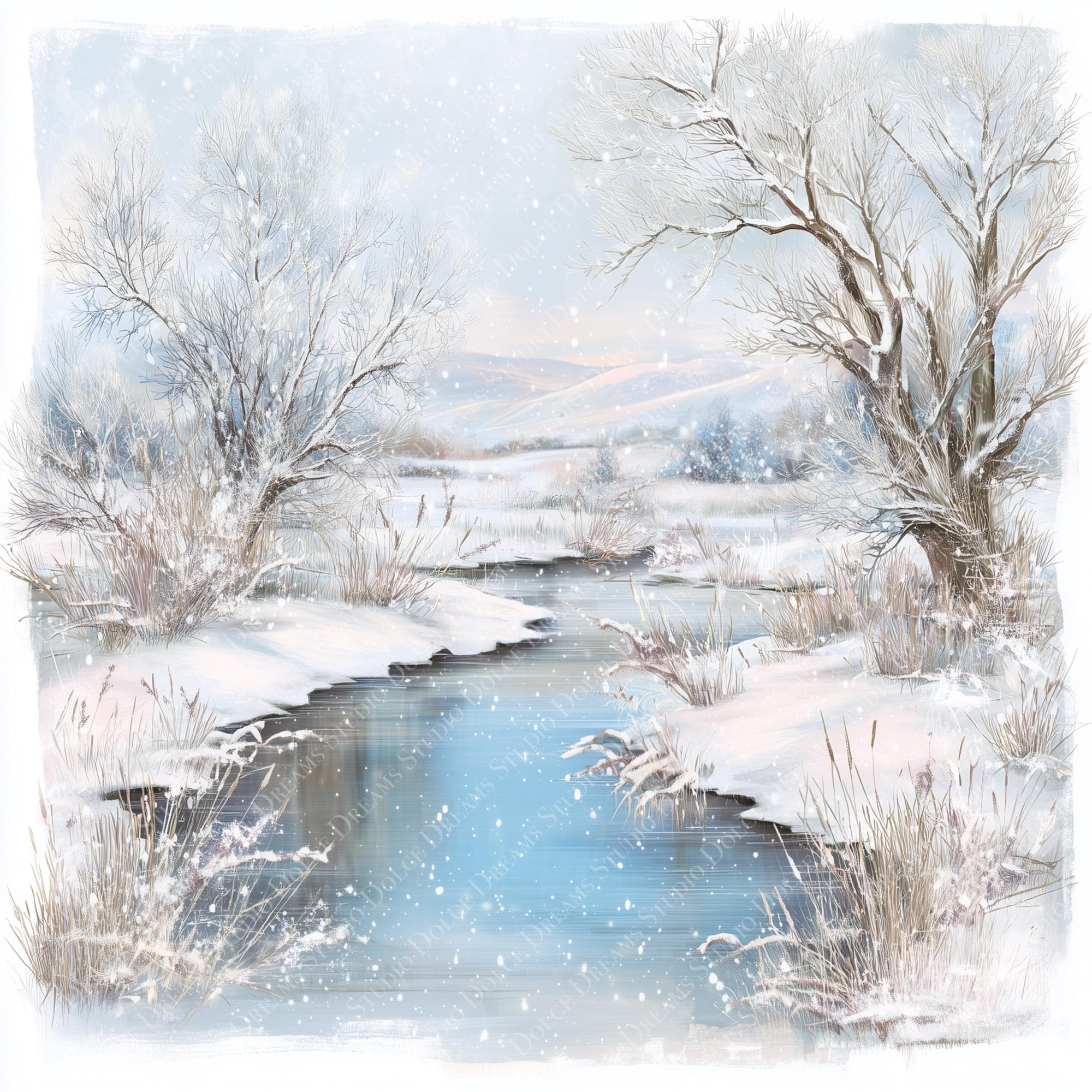 12 Winter Scenes Clipart, Watercolor Snowy Landscape, Printable ...