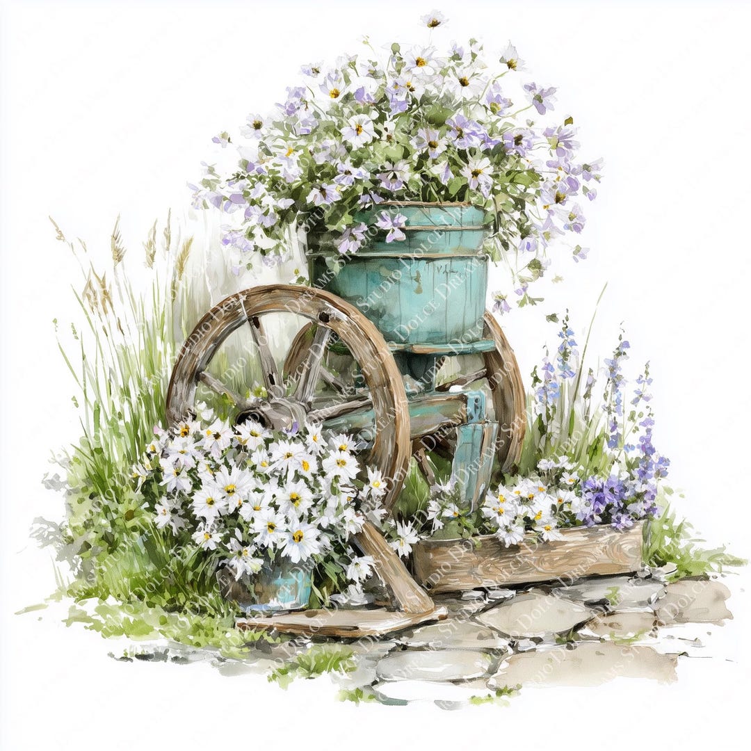 28 Spring Garden Watercolor Clipart Set, Cottagecore Garden Scenes ...