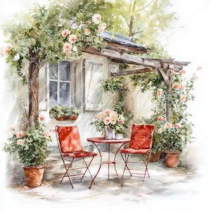 28 Spring Garden Watercolor Clipart Set, Cottagecore Garden Scenes ...