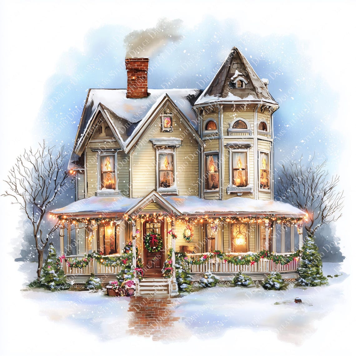 12 Christmas Houses Clipart Bundle, Cozy Winter Cottage, Printable ...