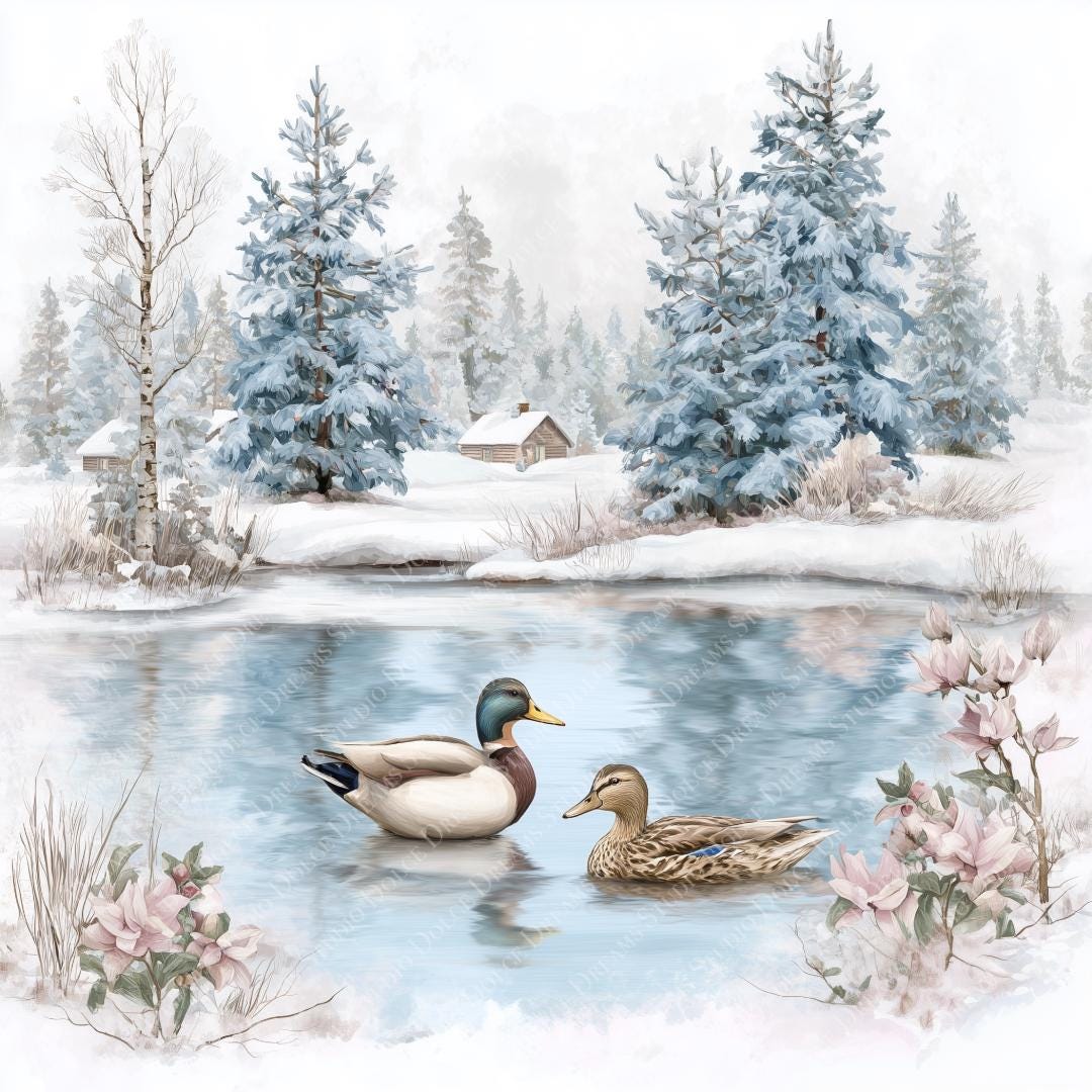 15 Winter Water Scenes Clipart, Frozen Lakes, Snowy Rivers & Ponds ...