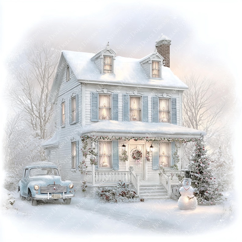 20 Winter Village Houses Clipart, Snowy Winter Cottage Set, Christmas ...