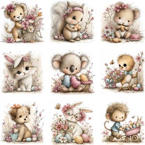 30 Whimsical Easter Animals Clipart Bundle, Cute Bunny Chick Lamb ...