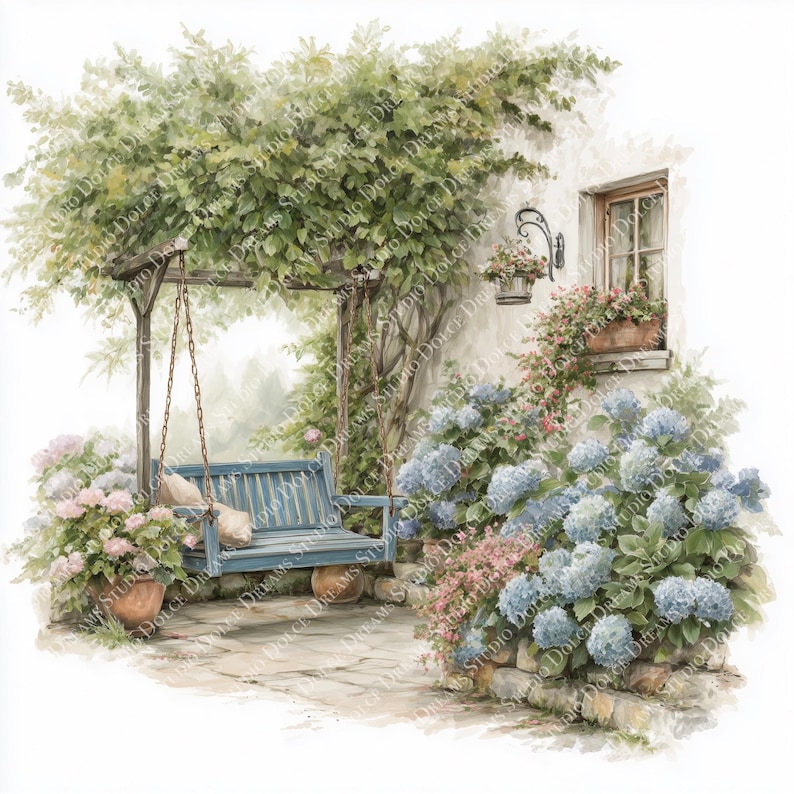 21 Spring Watercolor Scenes Clipart Set, Cottagecore Floral Landscapes ...