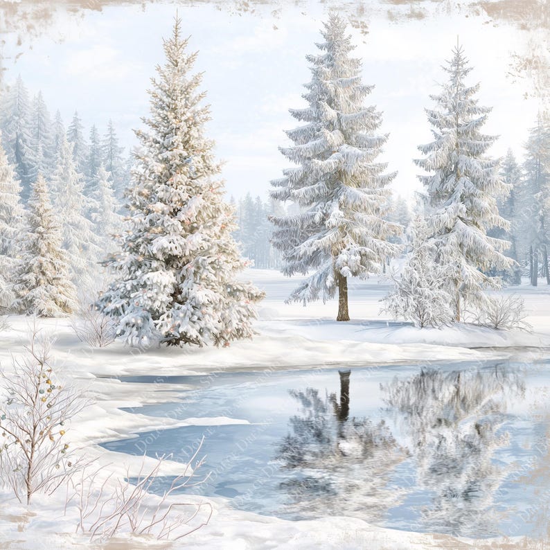 12 Winter Scenes Clipart, Watercolor Snowy Landscape, Printable ...