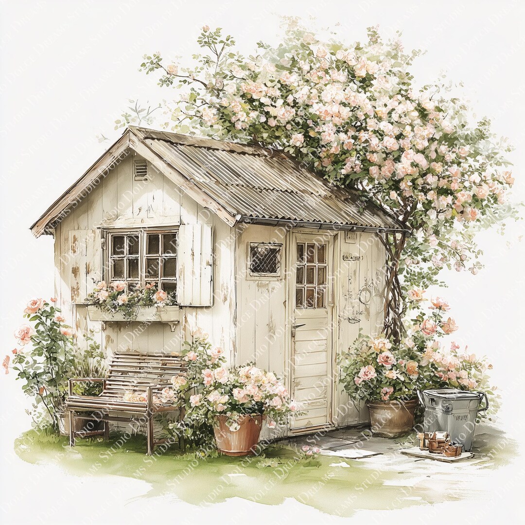 28 Spring Garden Watercolor Clipart Set, Cottagecore Garden Scenes ...