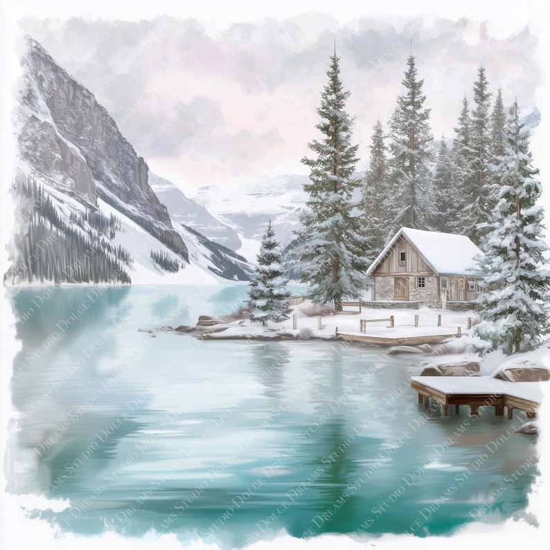 15 Winter Water Scenes Clipart, Frozen Lakes, Snowy Rivers & Ponds ...