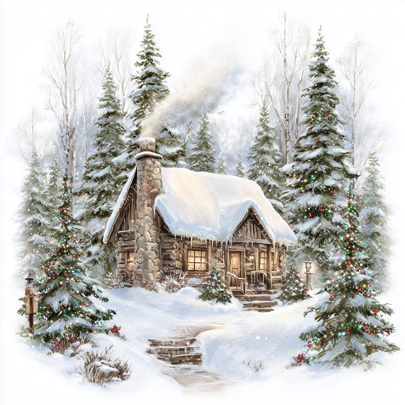12 Christmas Houses Clipart Bundle, Cozy Winter Cottage, Printable ...